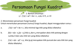 Persamaan dan Pertidaksamaan Kuadrat, Fungsi Kuadrat, dan Diskriminan ...