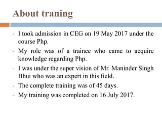 Persentation on php summer tranning | PPT