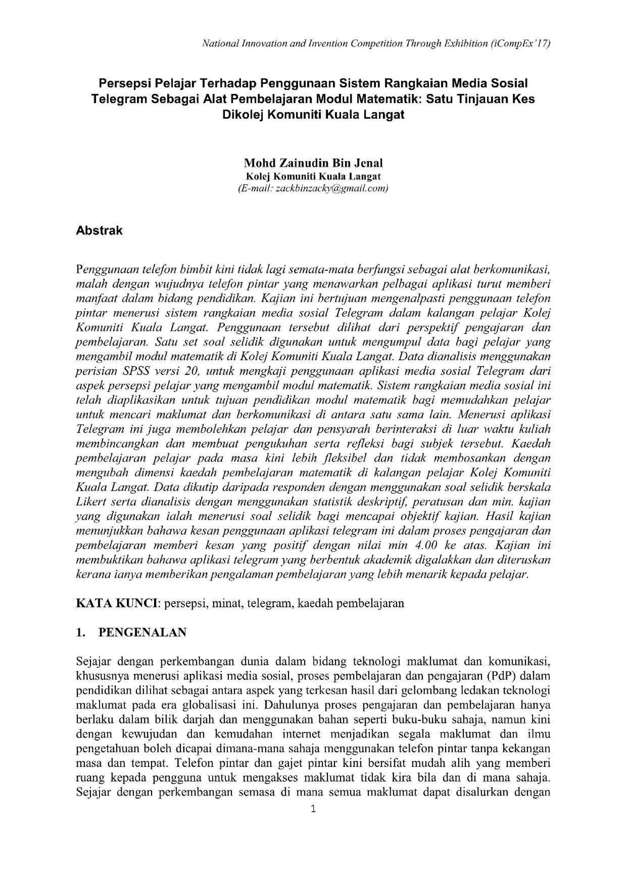 Persepsi Pelajar Terhadap Penggunaan Sistem Rangkaian Media Sosial ...