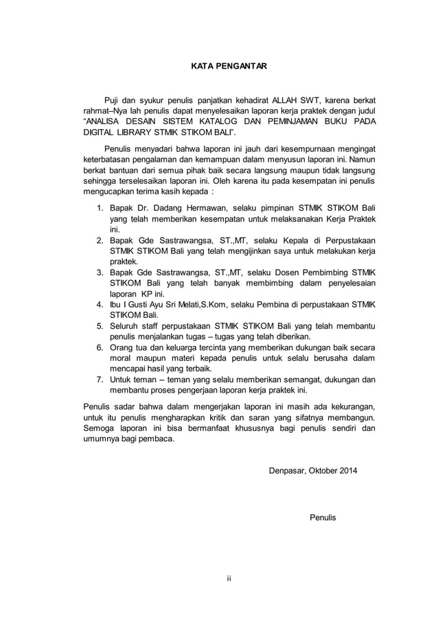 lembar pengesahan, kata pengantar, daftar isi, daftar gambar, daftar tabel laporan KP | DOCX