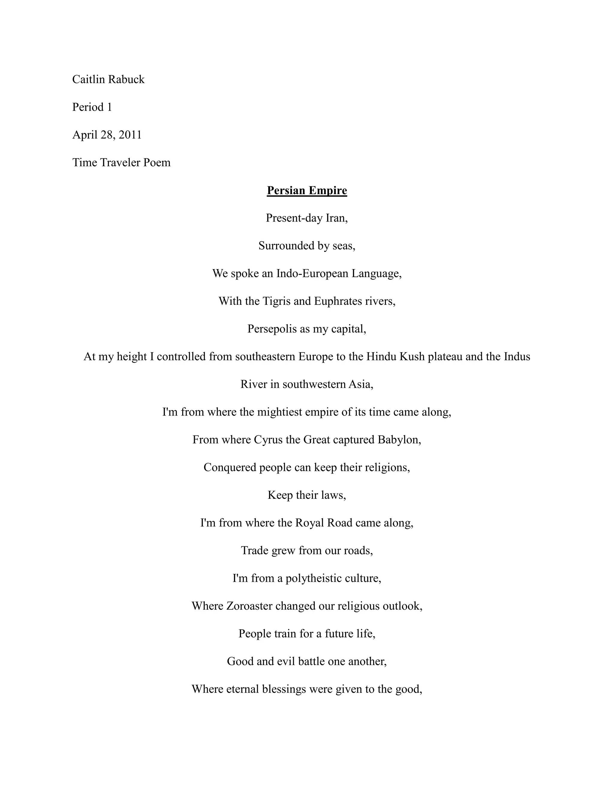 Persian I Am Poem | DOCX