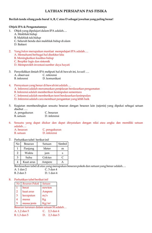 Persiapan pas fisika | PDF