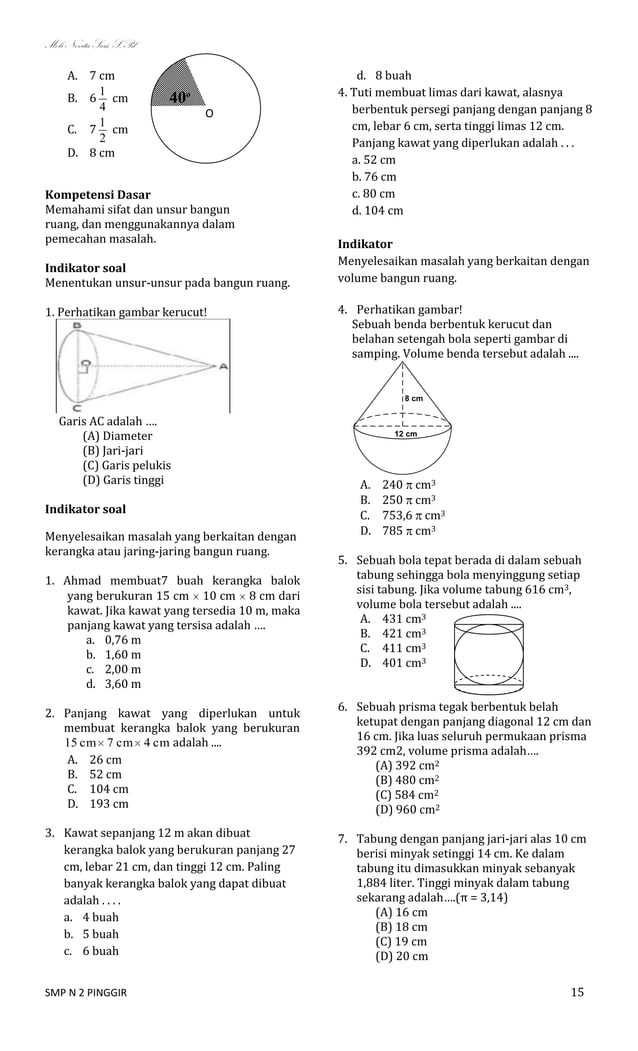 Persiapan un matematika smp 2013 | PDF