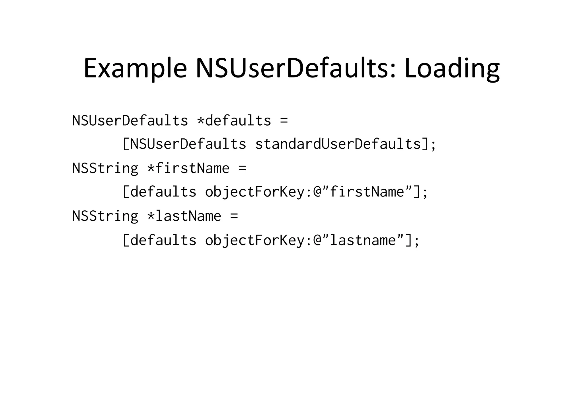 iOS: Using persistant storage | PPT