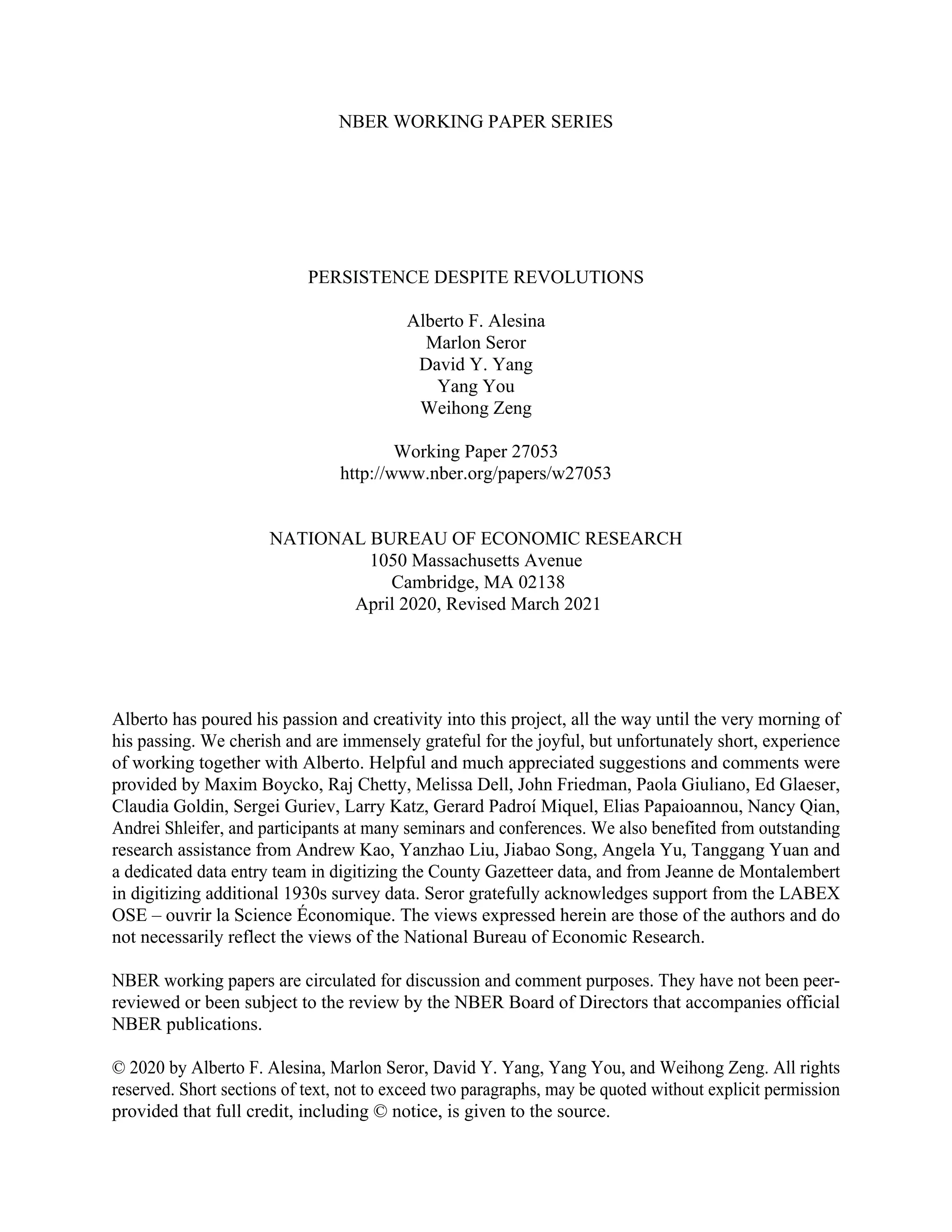 Working paper: Persistence despite revolutions | PDF