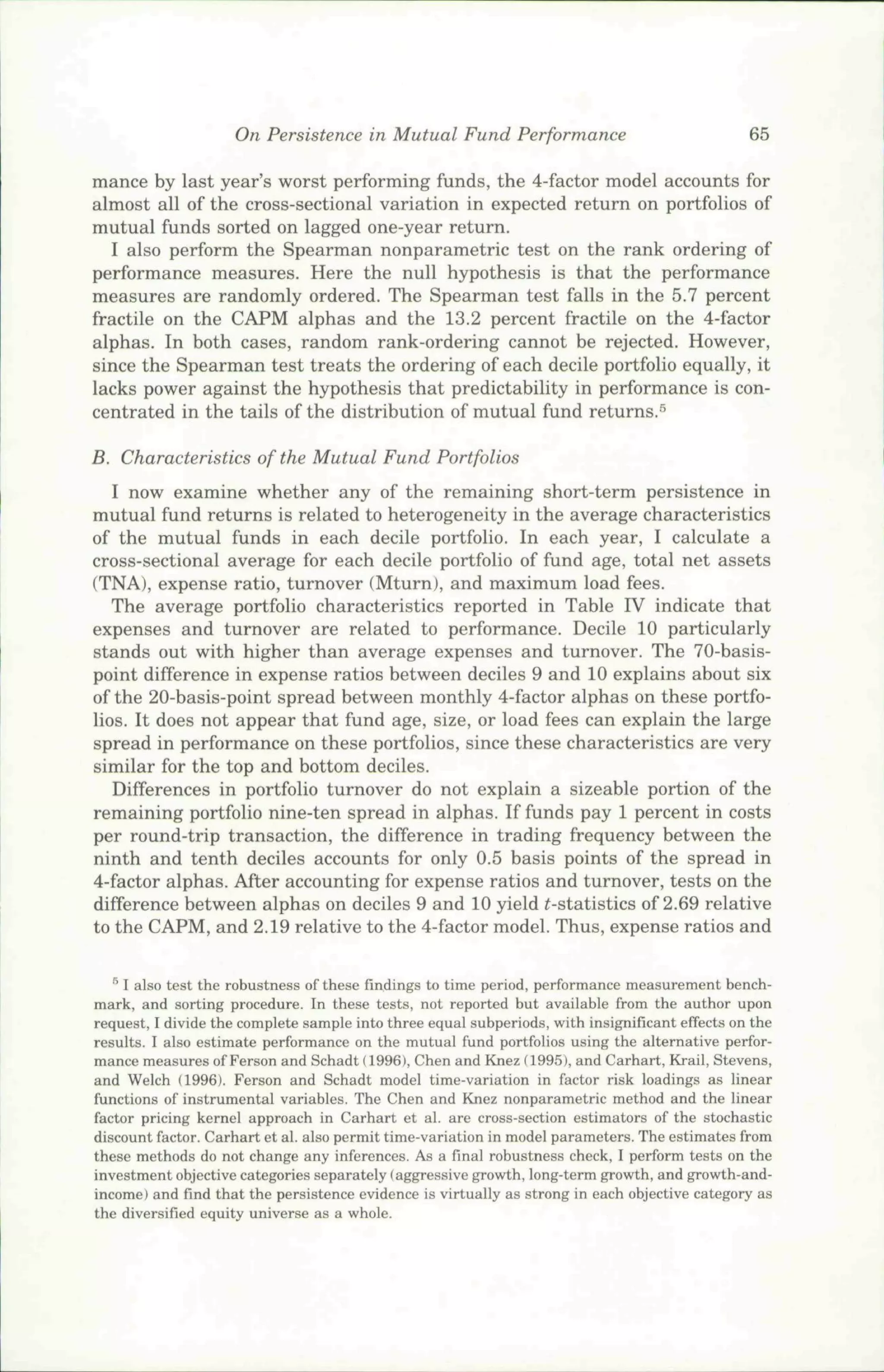 Persistence inmutualfundperformance carhart | PDF