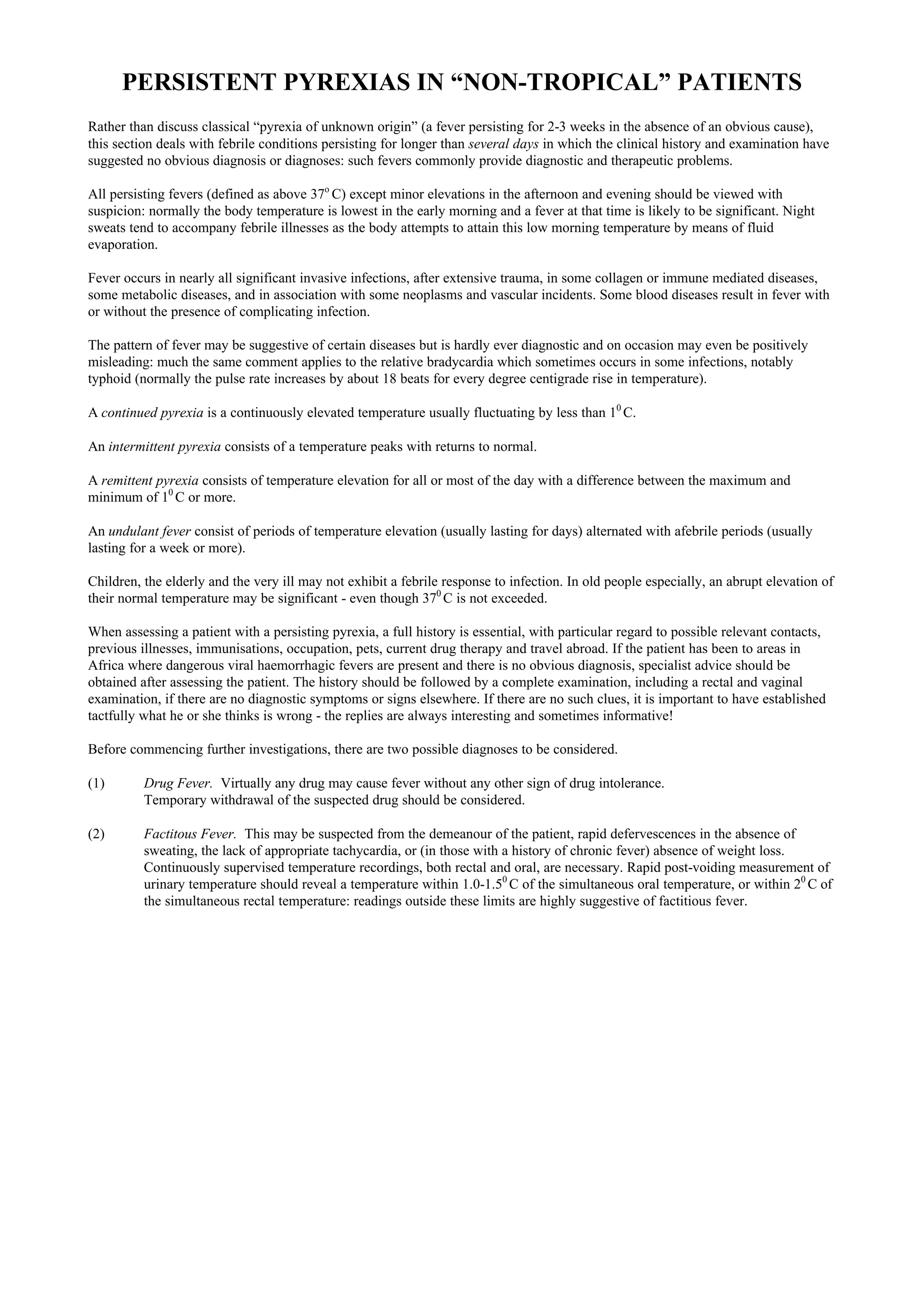PERSISTENT PYREXIAS IN “NON-TROPICAL” PATIENTS | PDF