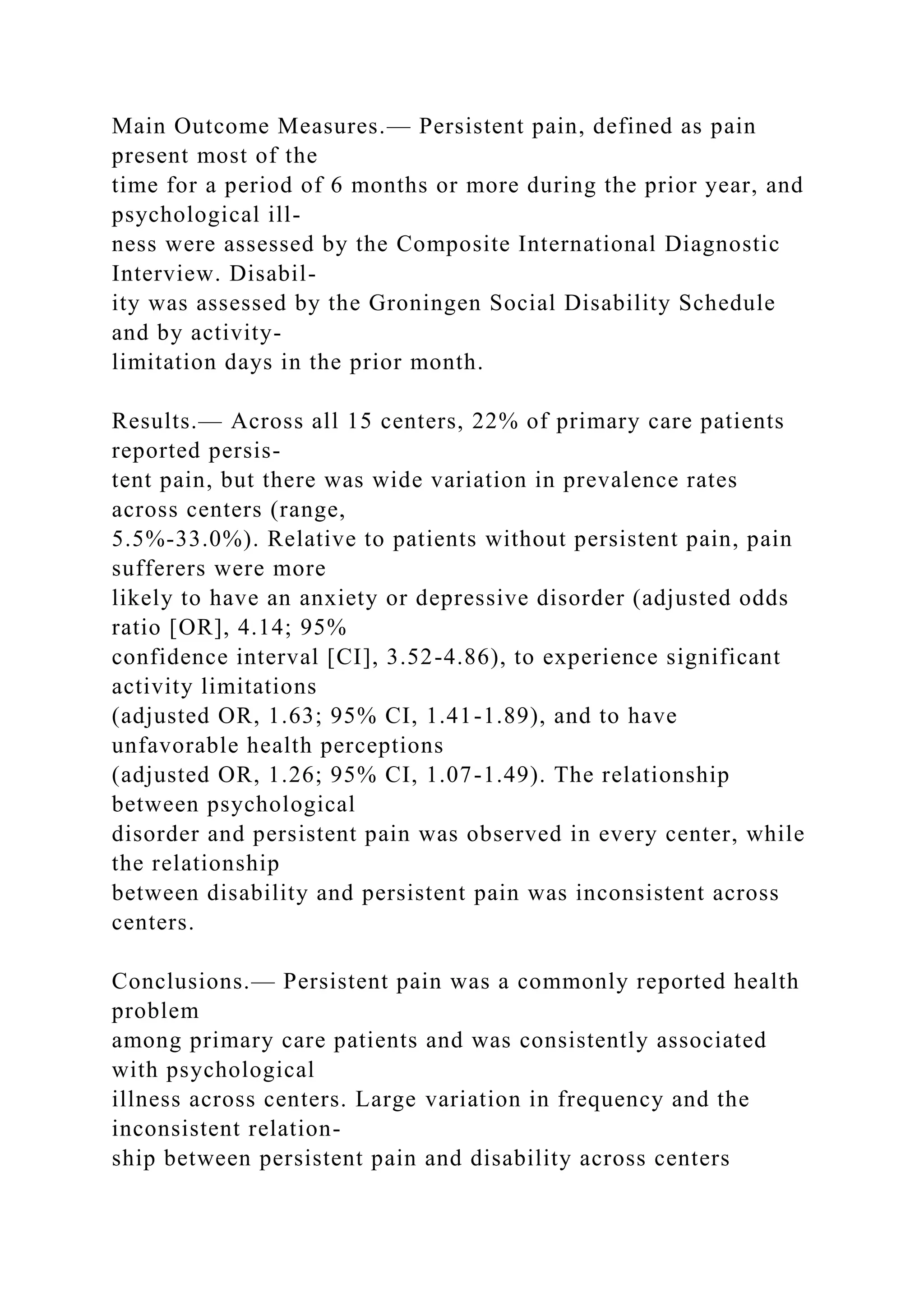 Persistent Pain and Well-beingA World Health Organization St.docx