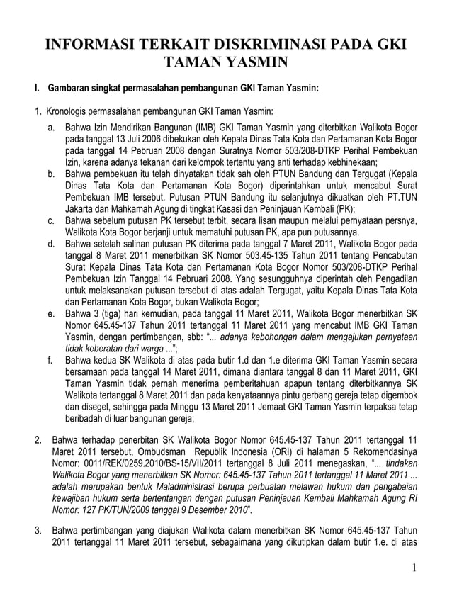 Persoalan gki yasmin oktober 2012 untuk fkub | PDF