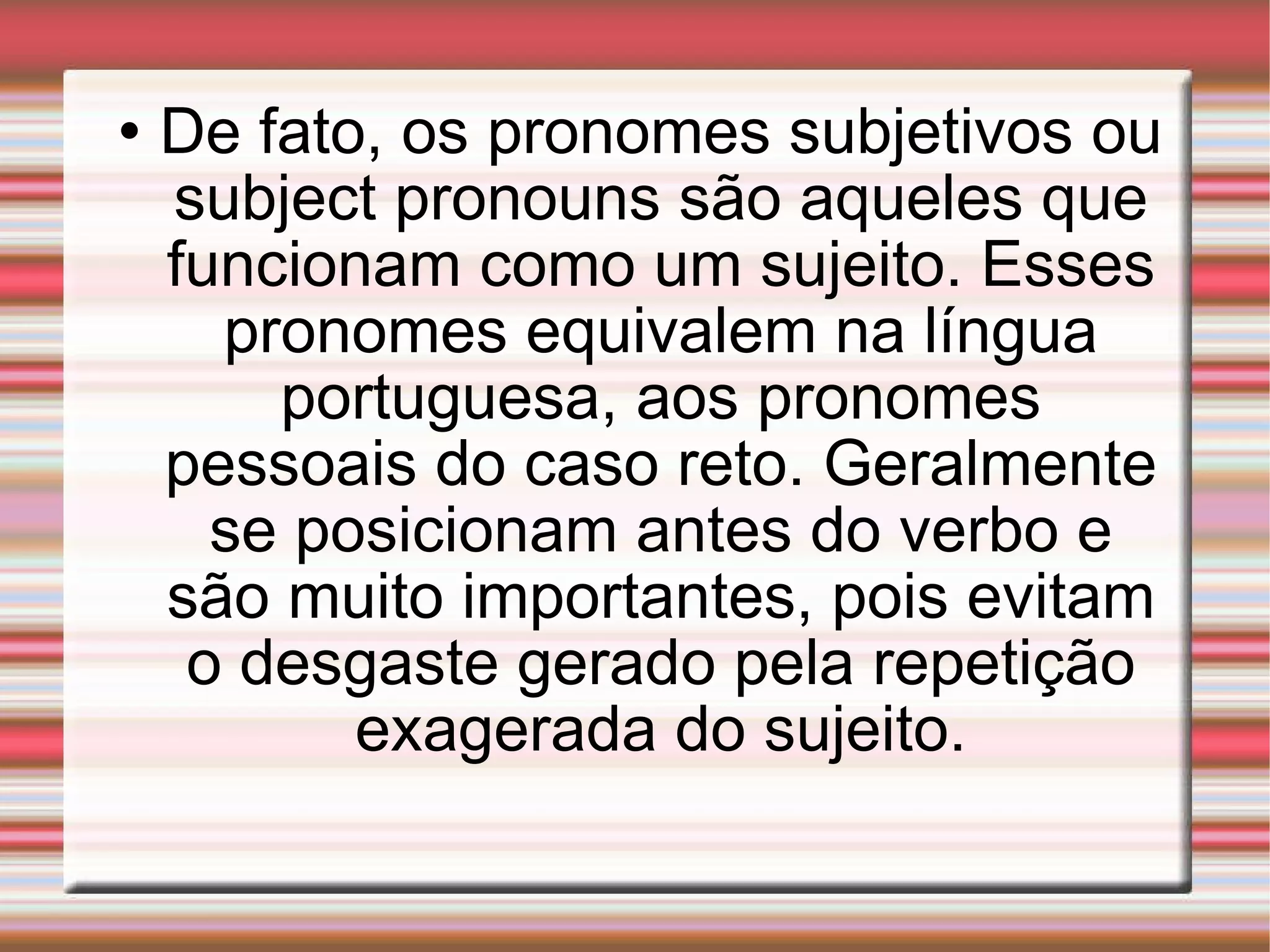 Subject Pronouns & Verb to be | PPT