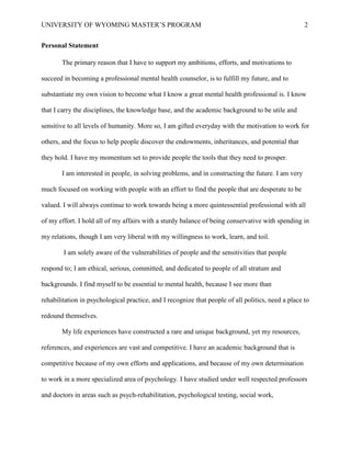 Personal Statement Graduate school application Clinical mental health ...