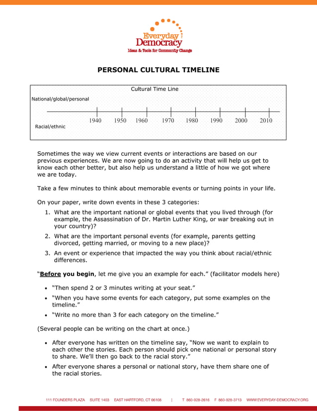 Personal Cultural Timeline Exercise | PDF