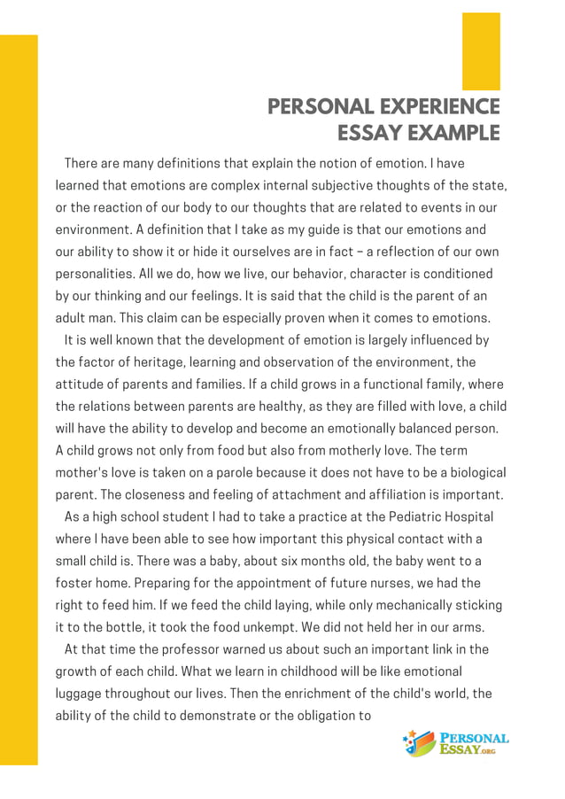 Personal Experience Essay Example | PDF