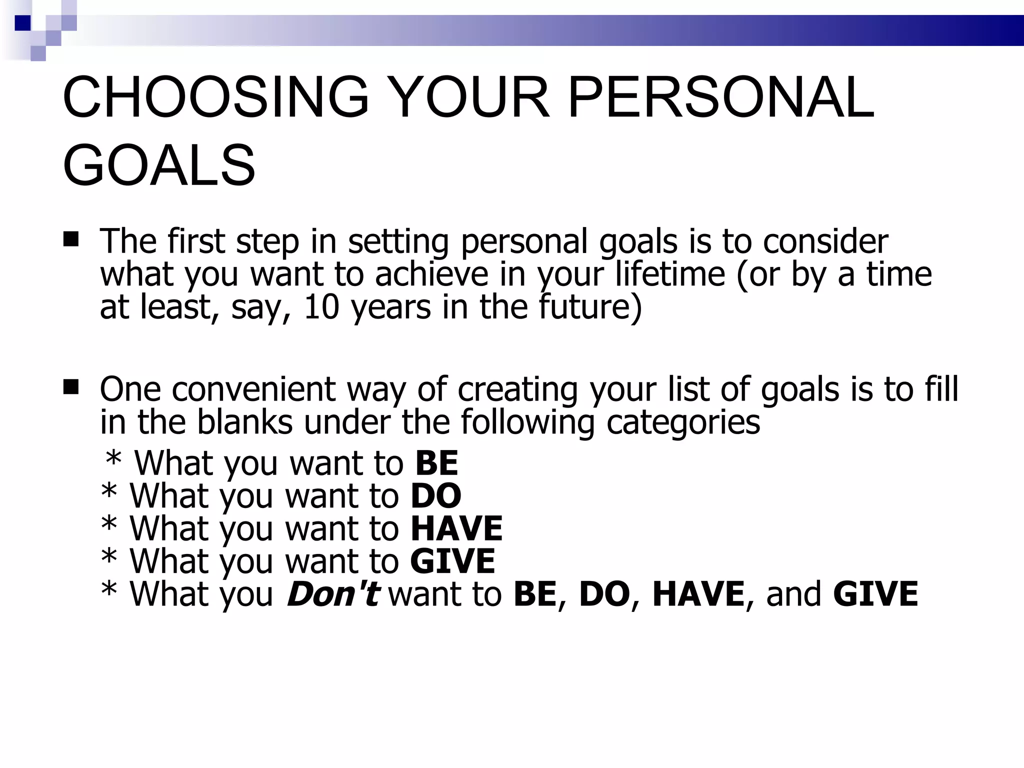 Personal Goal Setting | PPT