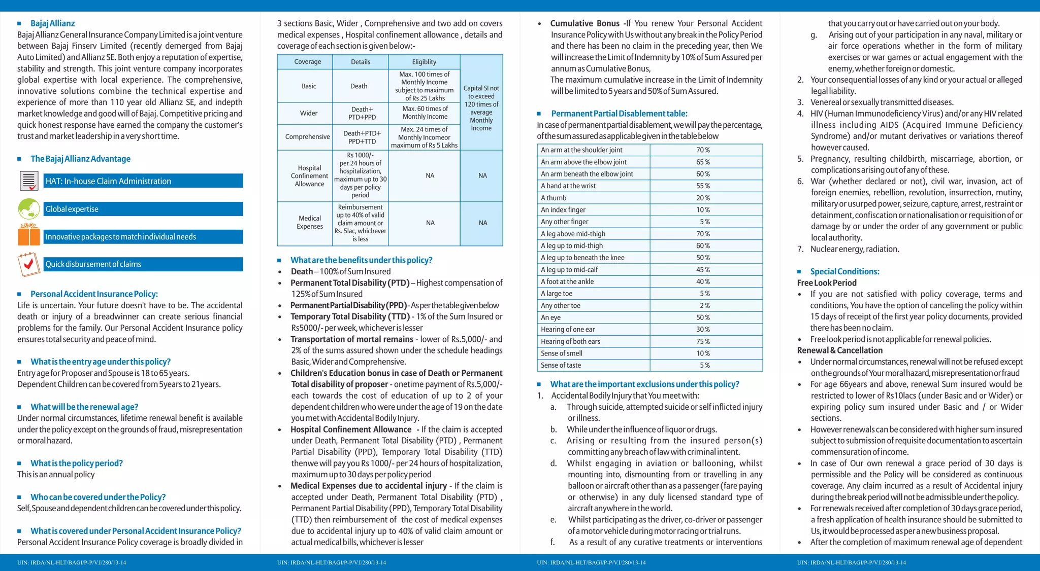 Bajaj Allianz Personal Accident Insurance Plan | PDF