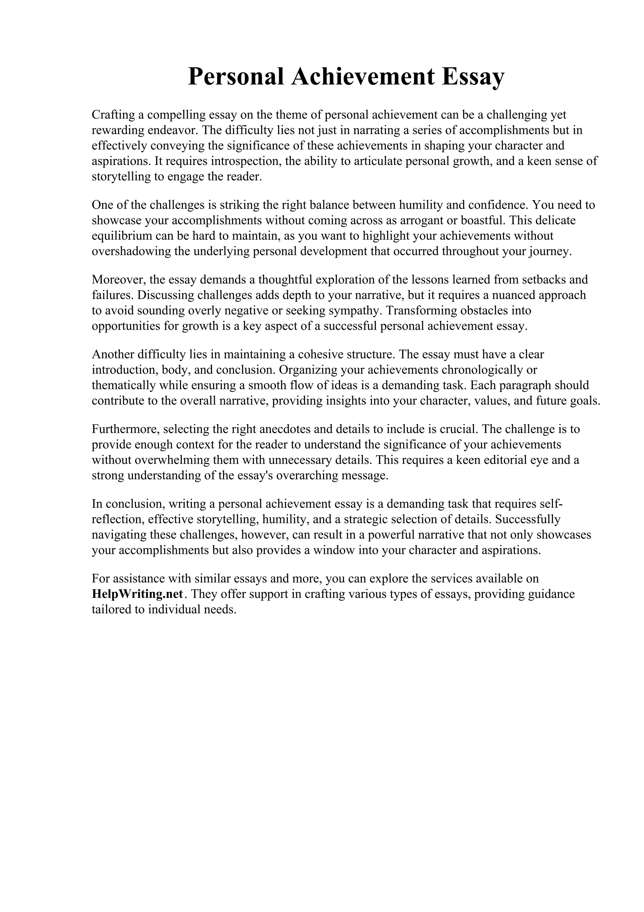 Personal Achievement Essay | PDF