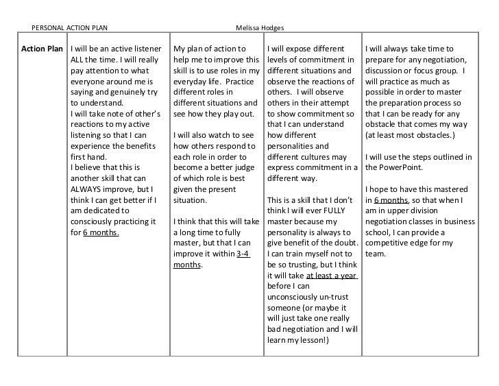 Model Personal Action Plan