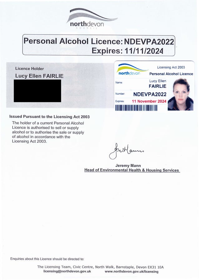 Personal Alcohol Licence | PDF
