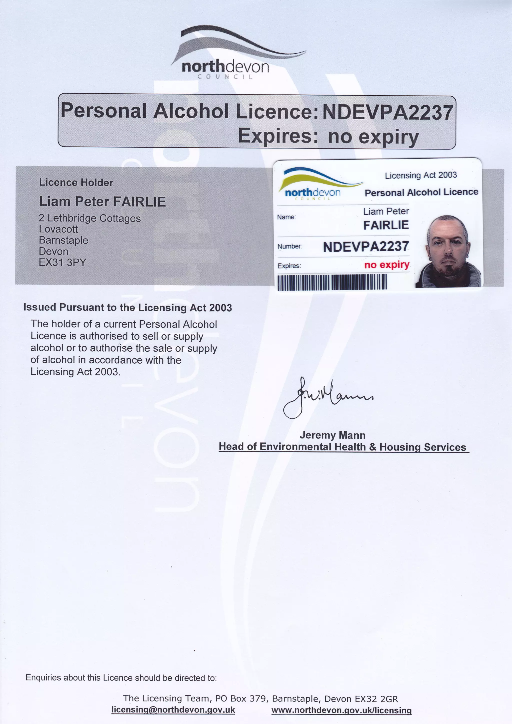 Personal alcohol licence | PDF