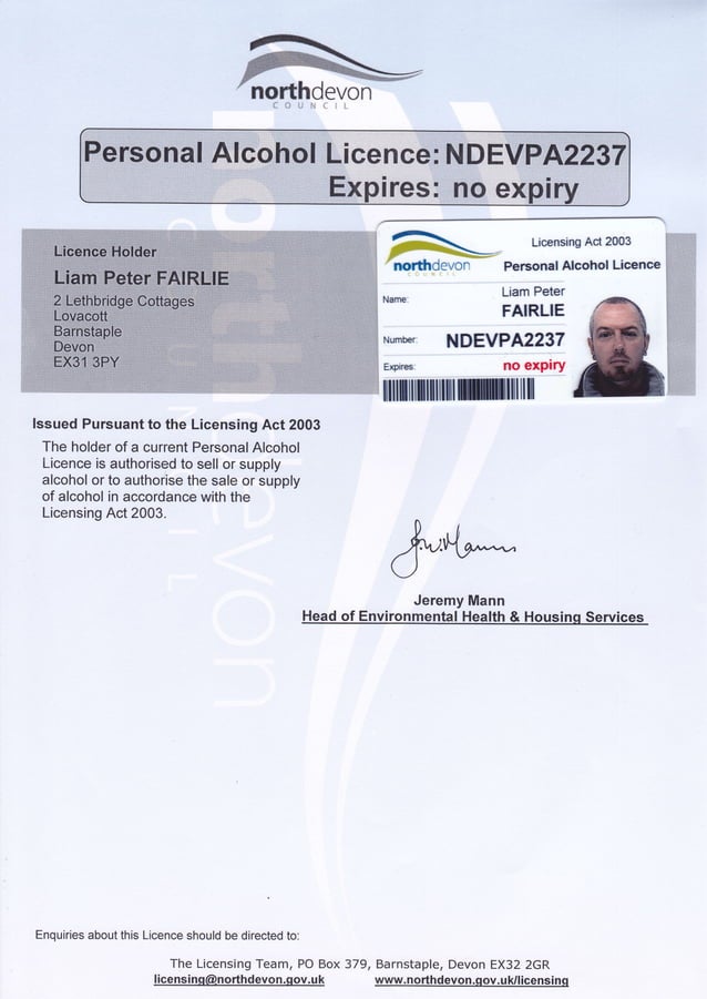 Personal alcohol licence | PDF | Law