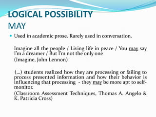 Personal and logical meanings of modals | PPT