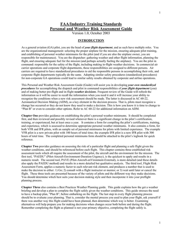 Personal and Weather Risk Assessment Guide v1.0 | PDF