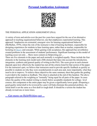 Personal Application Assignment | PDF
