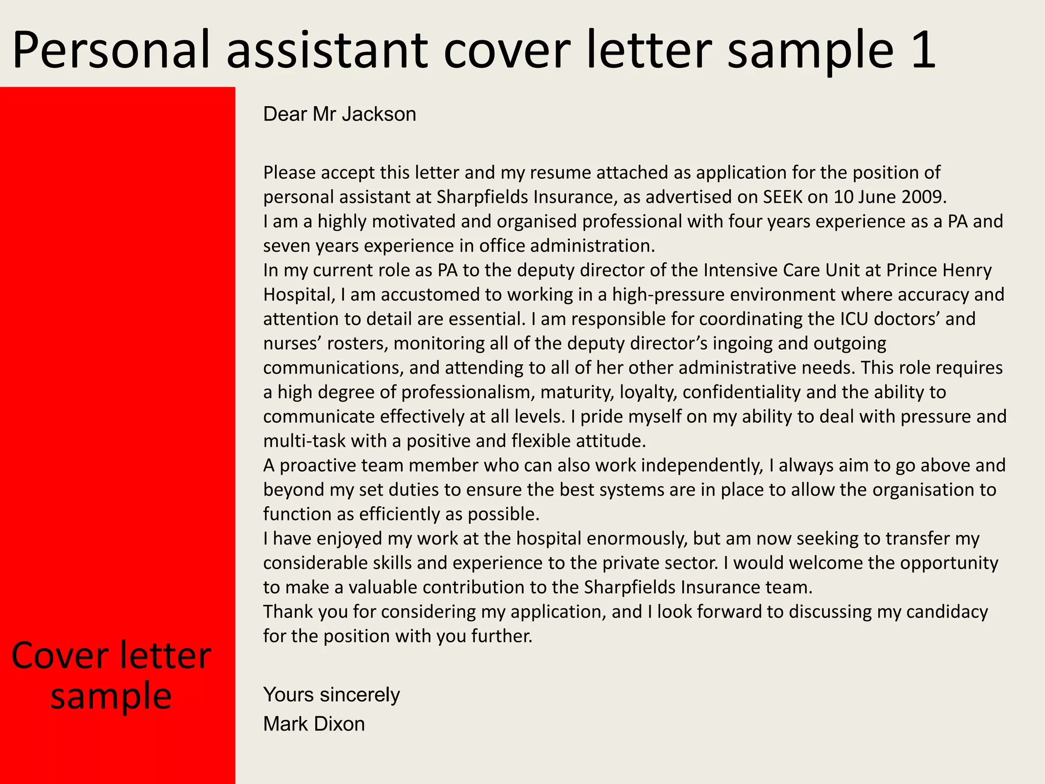 Personal assistant cover letter | PPTX