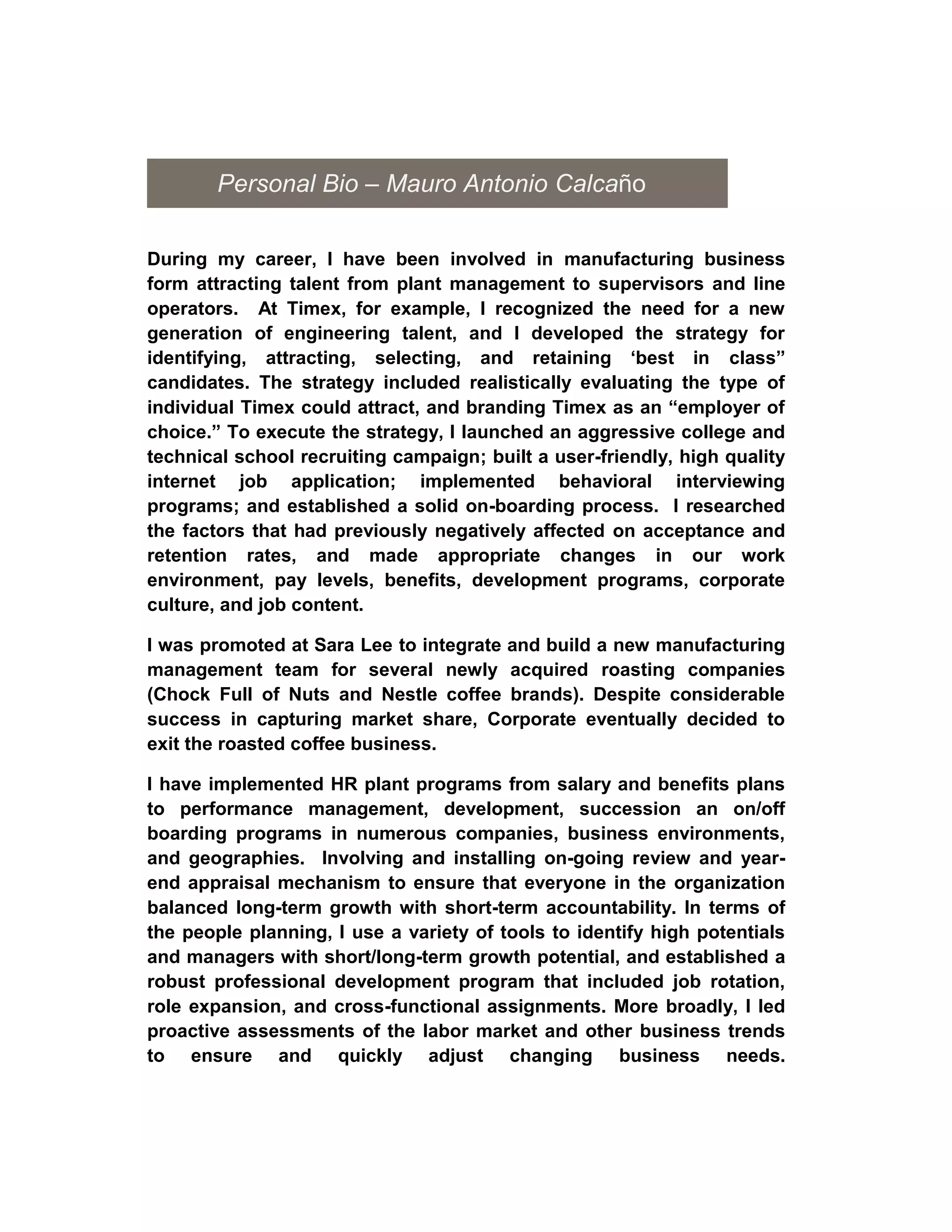 Personal bio mauro antonio calcano | PDF