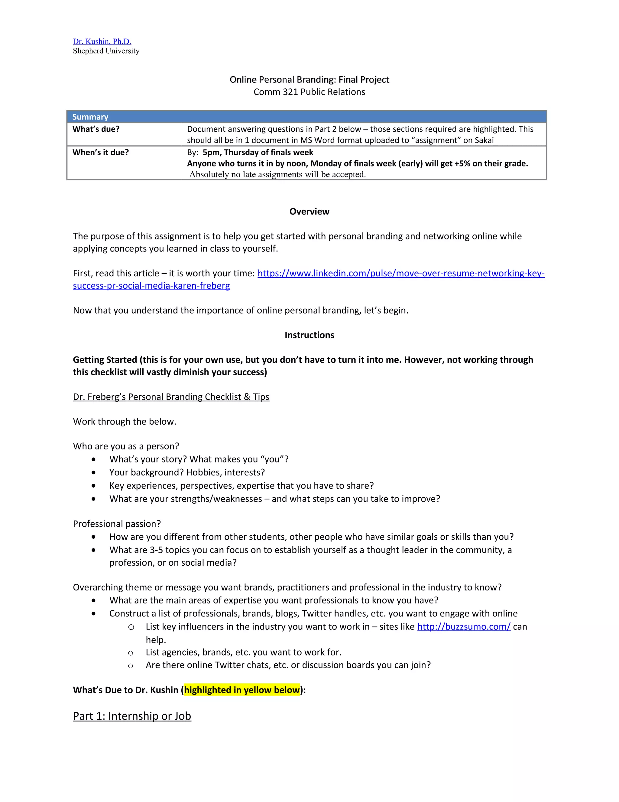 Personal branding Assignment | DOC