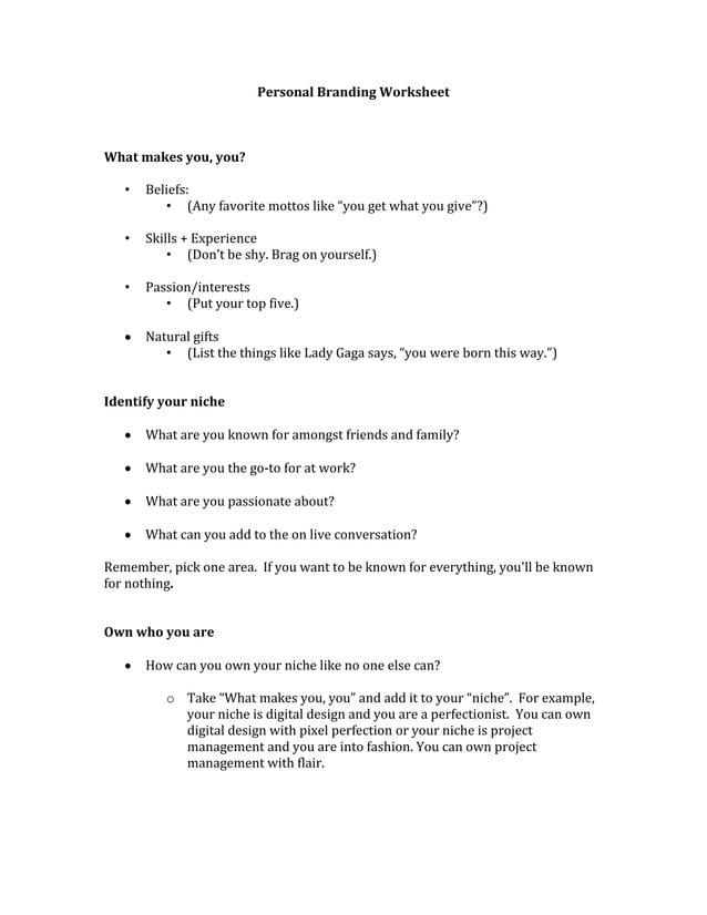 Personal Branding Worksheet | PDF