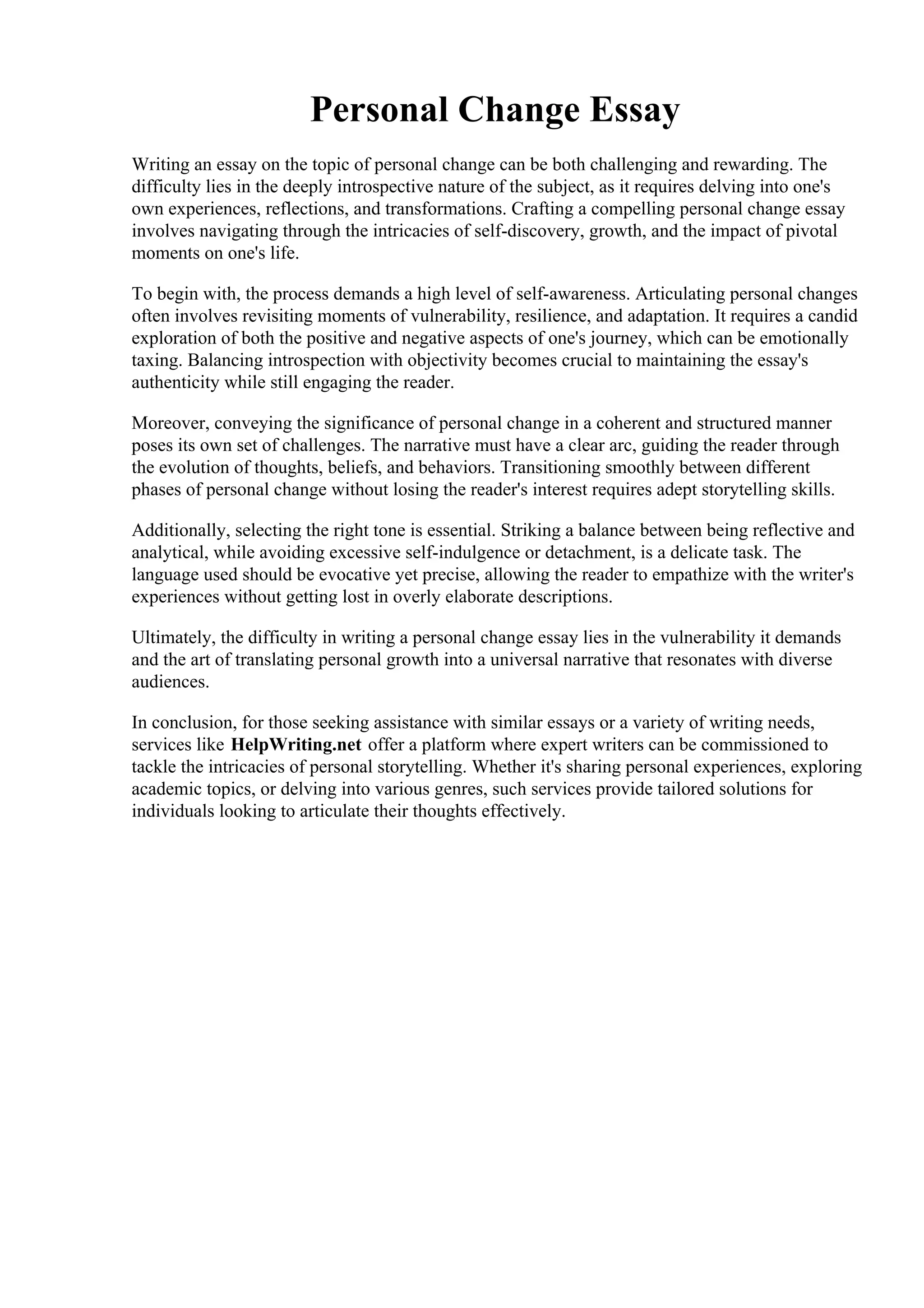 Personal Change Essay | PDF