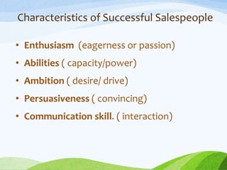 Personal characteristics and sales aptitude | PPTX