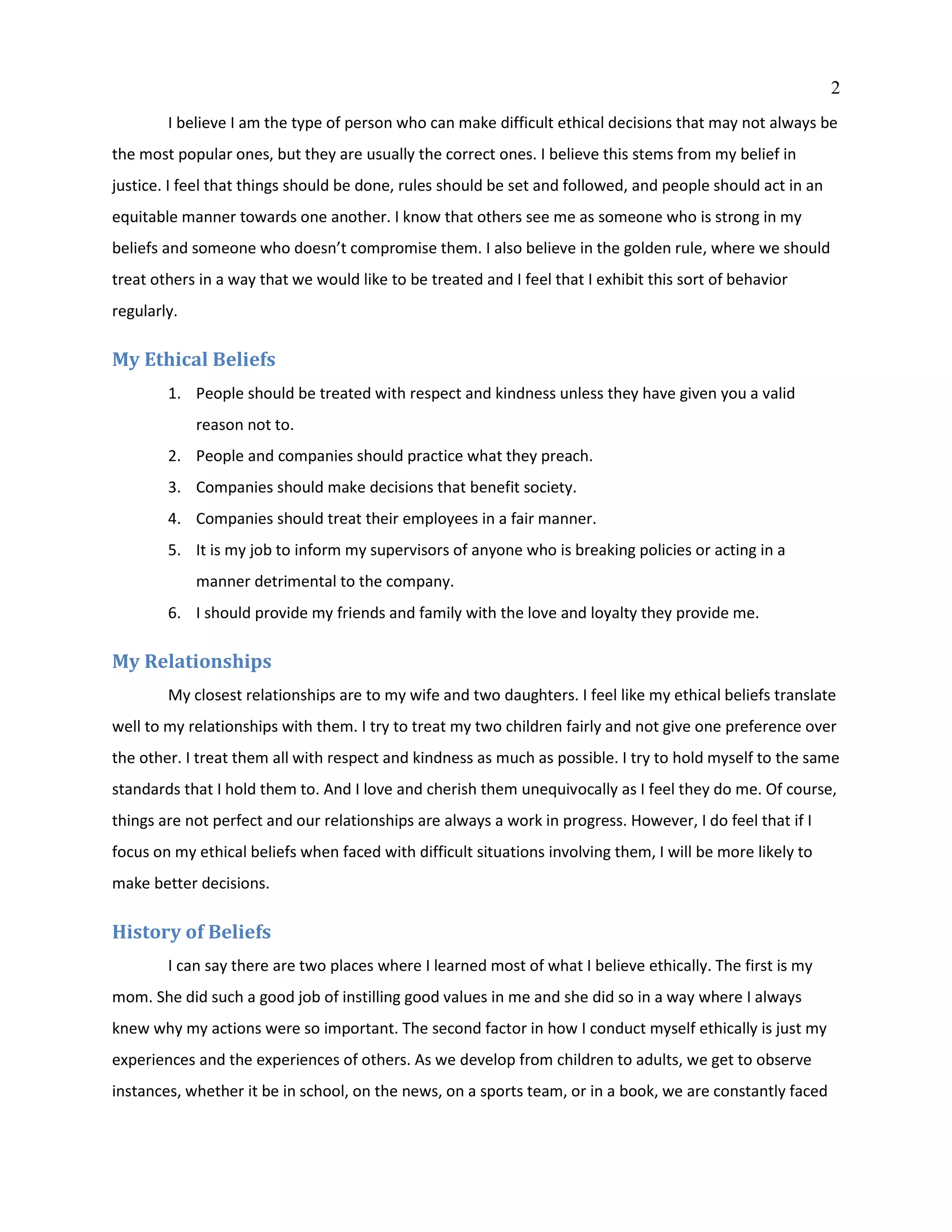 Personal Code Of Ethics | DOCX