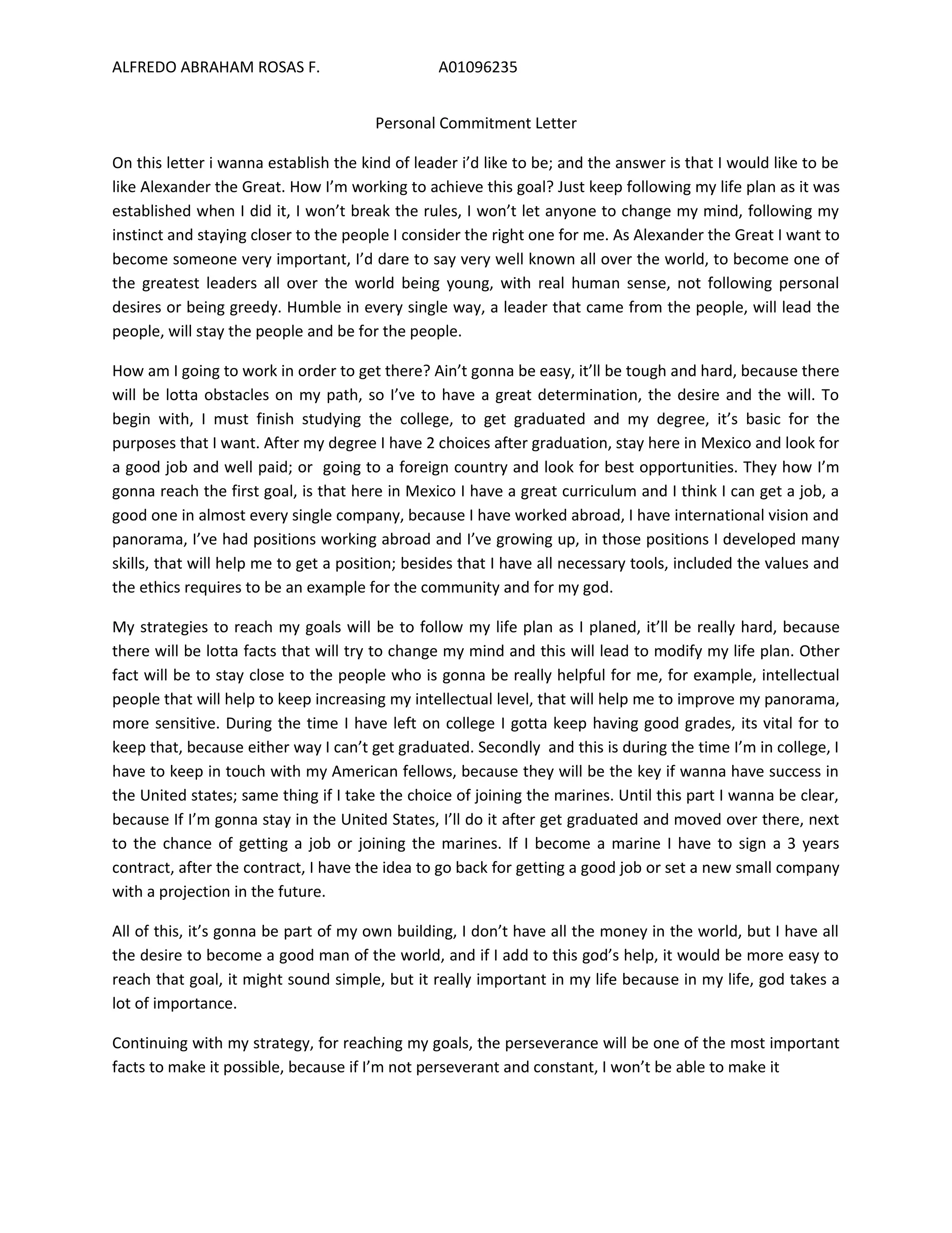 Personal Commitment Letter | DOC