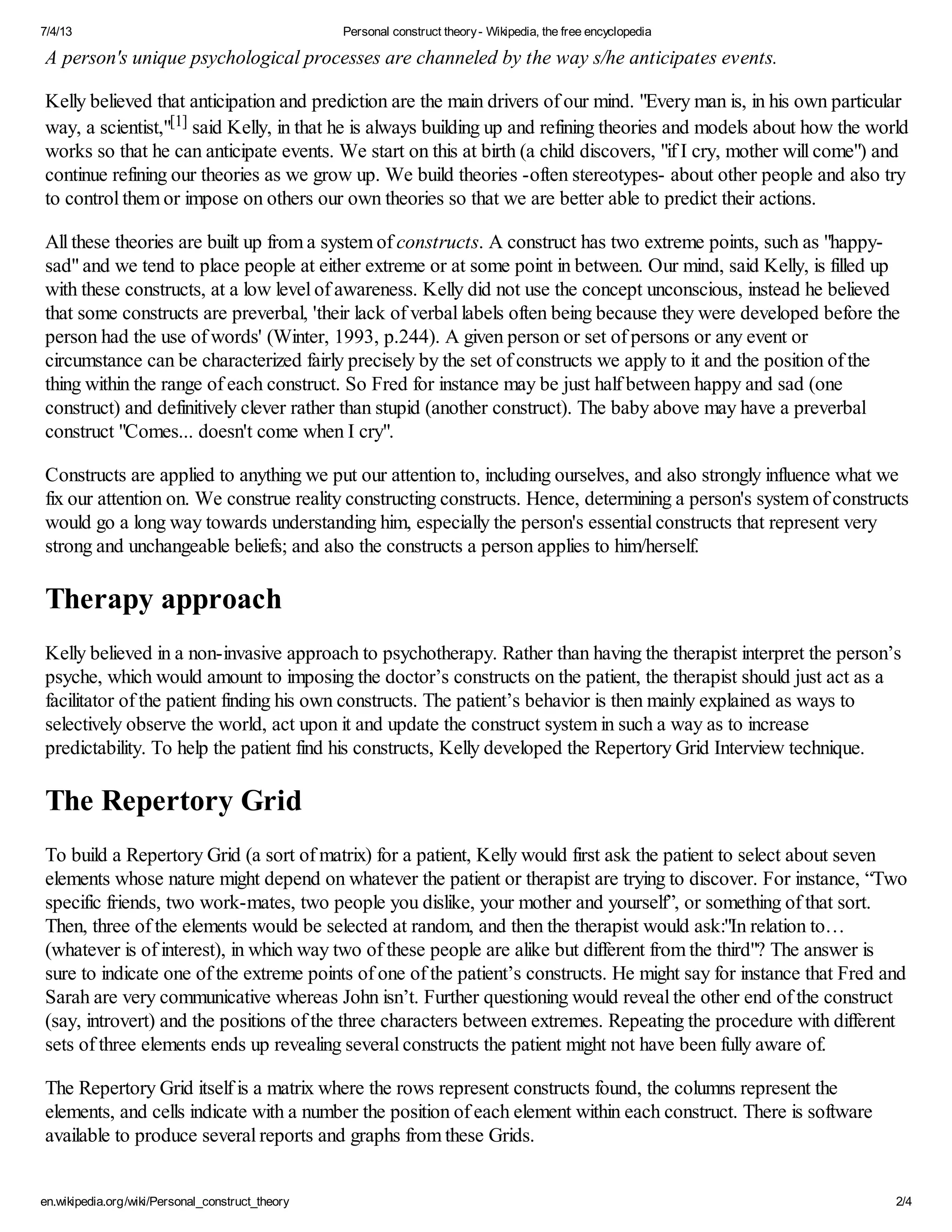 Personal construct theory wikipedia, the free encyclopedia | PDF