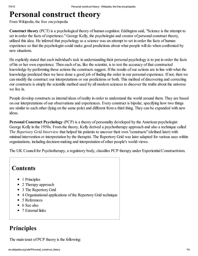 Personal construct theory wikipedia, the free encyclopedia | PDF