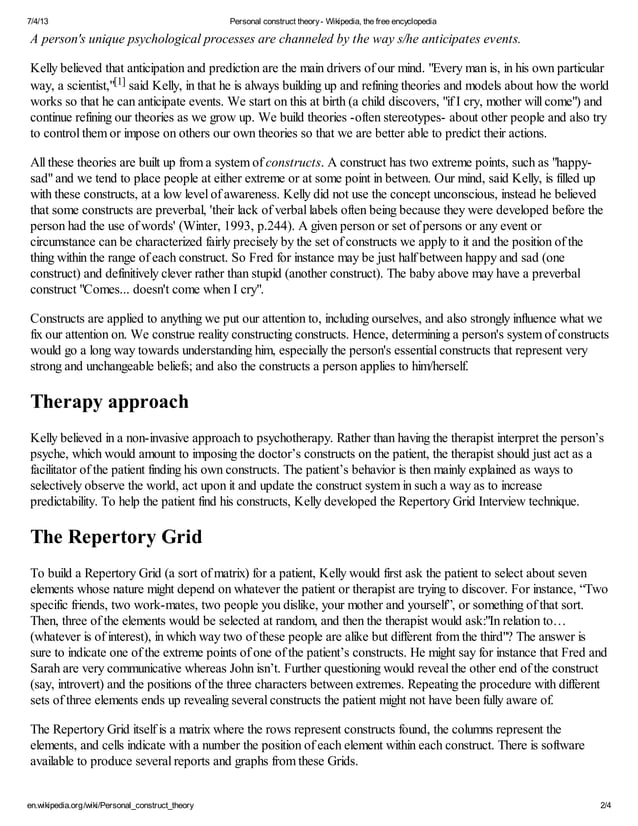 Personal construct theory wikipedia, the free encyclopedia | PDF