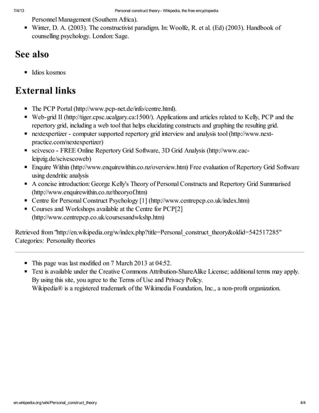 Personal construct theory wikipedia, the free encyclopedia | PDF