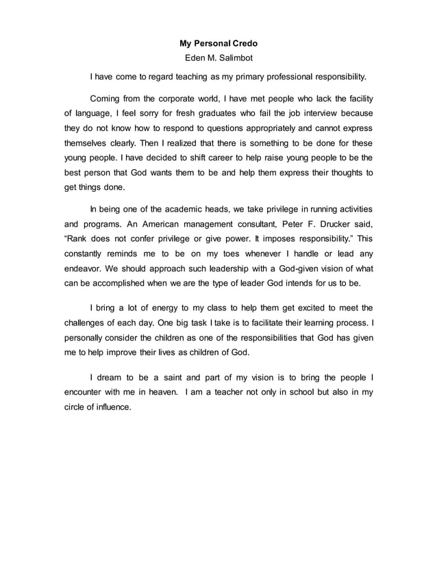 Personal credo | DOCX | Christianity | Religion & Spirituality