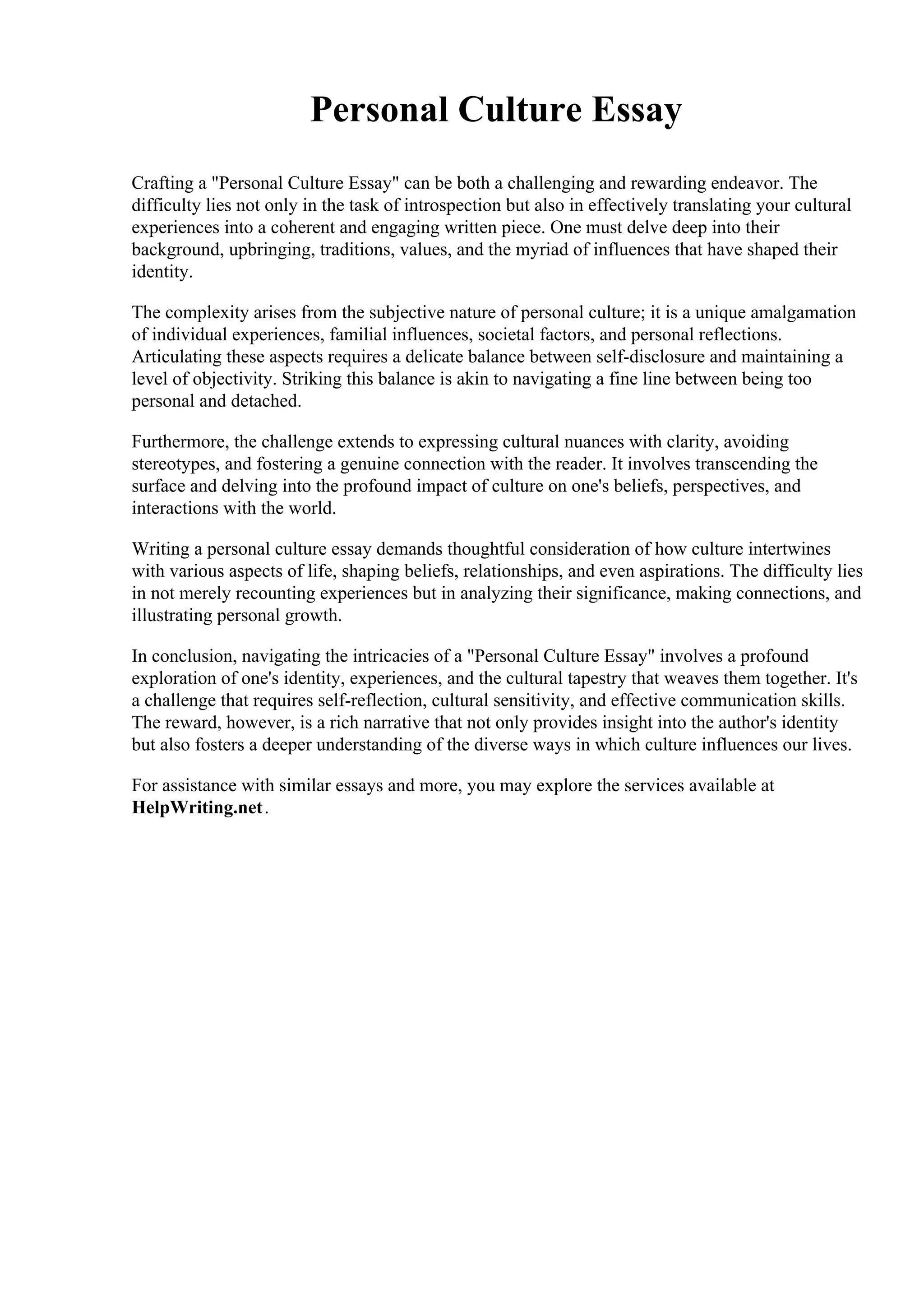 Personal Culture Essay | PDF