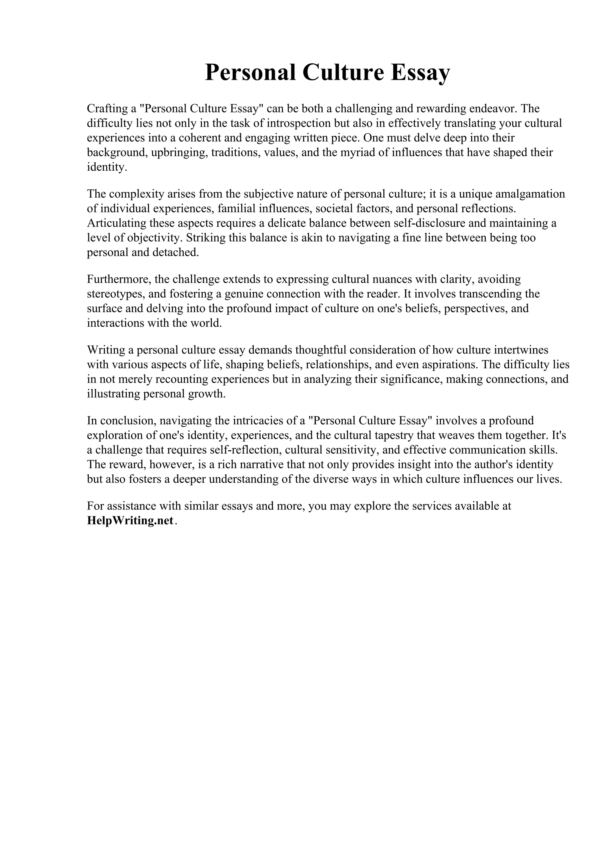 Personal Culture Essay. New Culture Essay Examples Pics - Essay | PDF