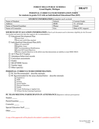 Personal Curriculum Forest Hills Sp Ed | DOC
