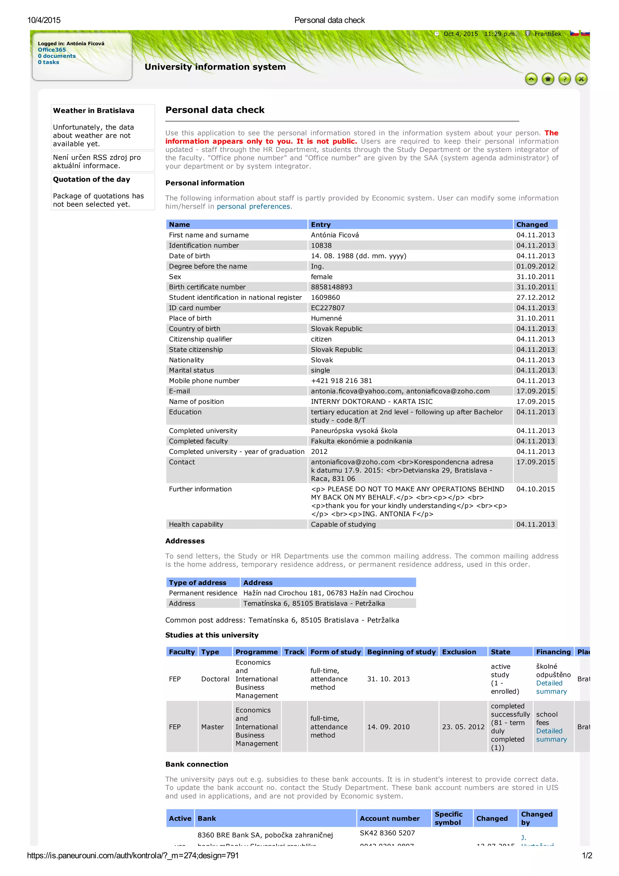 Personal data check | PDF