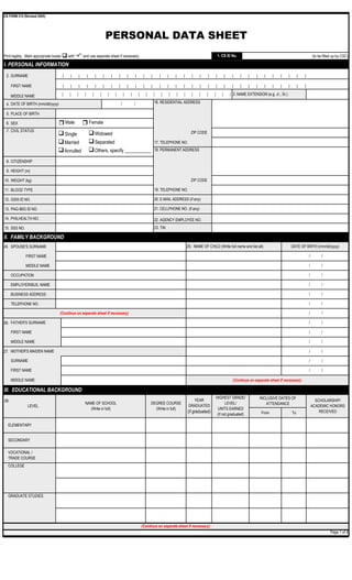 Personal data sheet (pds) 2005 revised | PDF