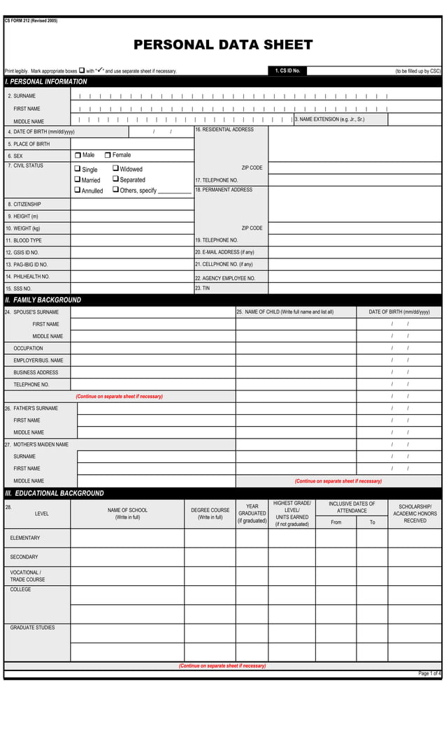 Personal data sheet (pds) 2005 revised | PDF