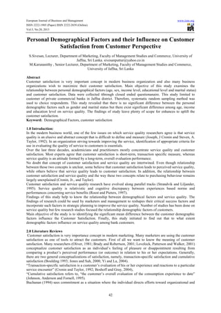 Personal demographical factors and their influence on customer ...