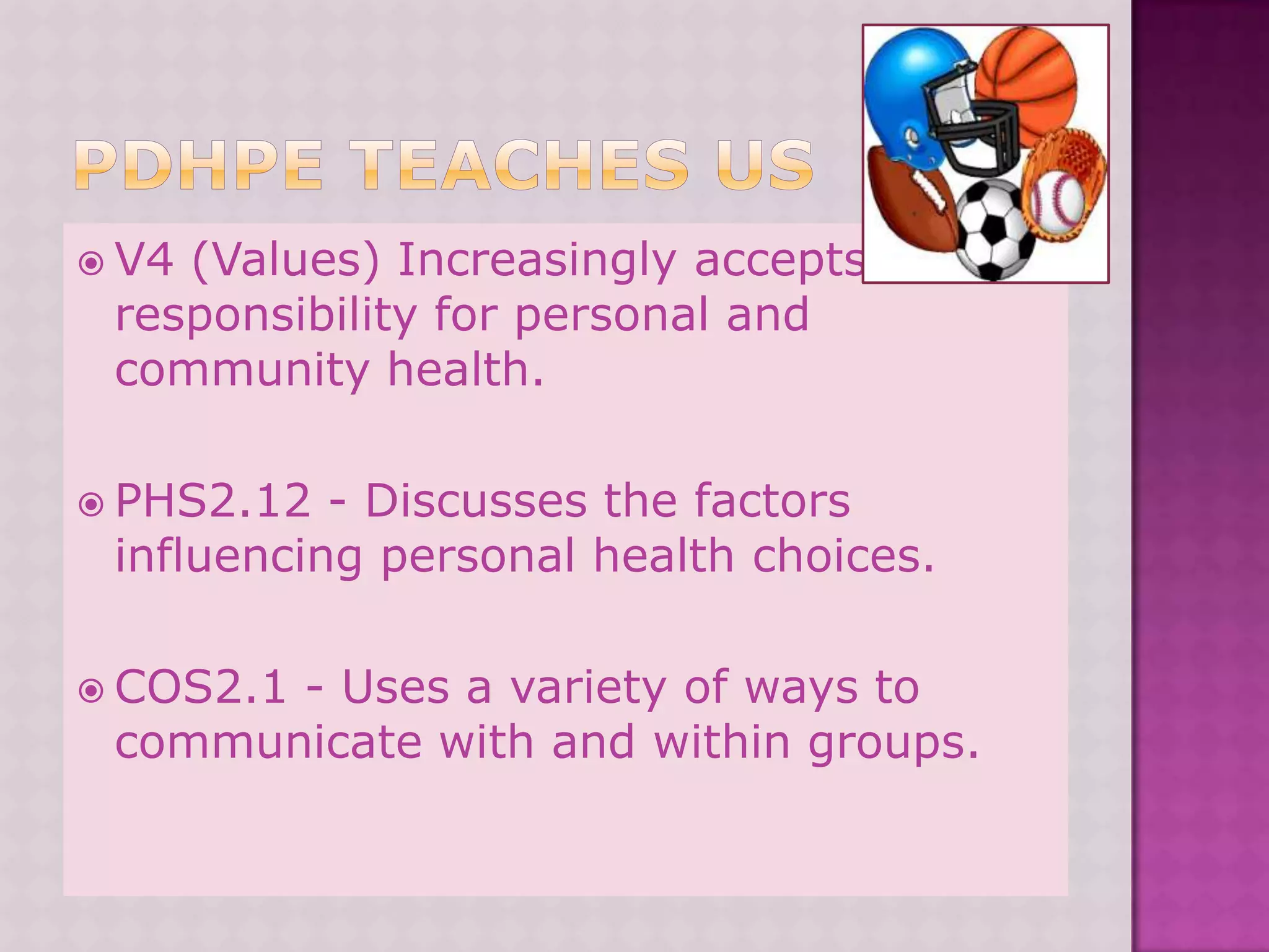 Personal development, health and physical education power point | PPTX