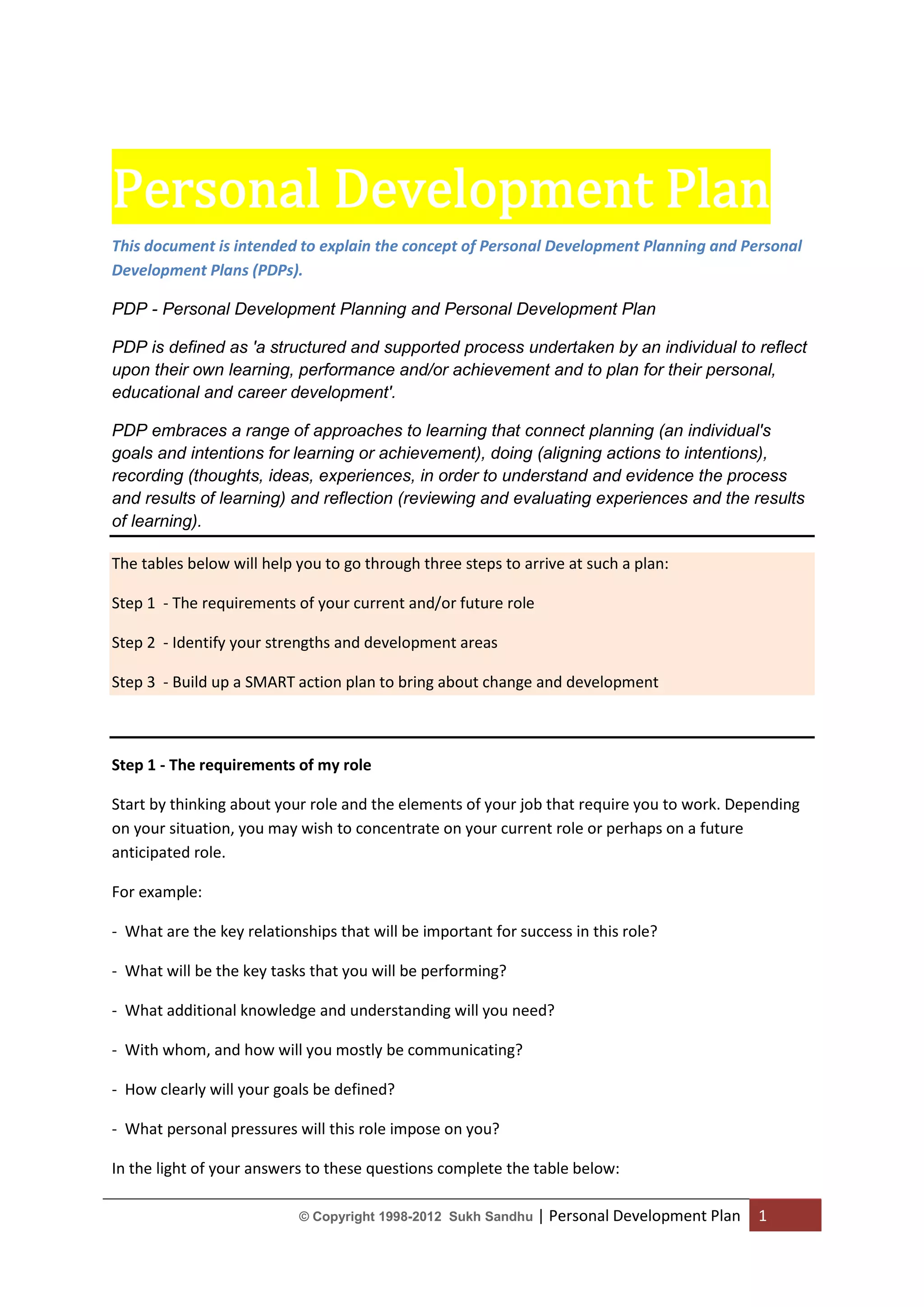 Personal development plan | PDF