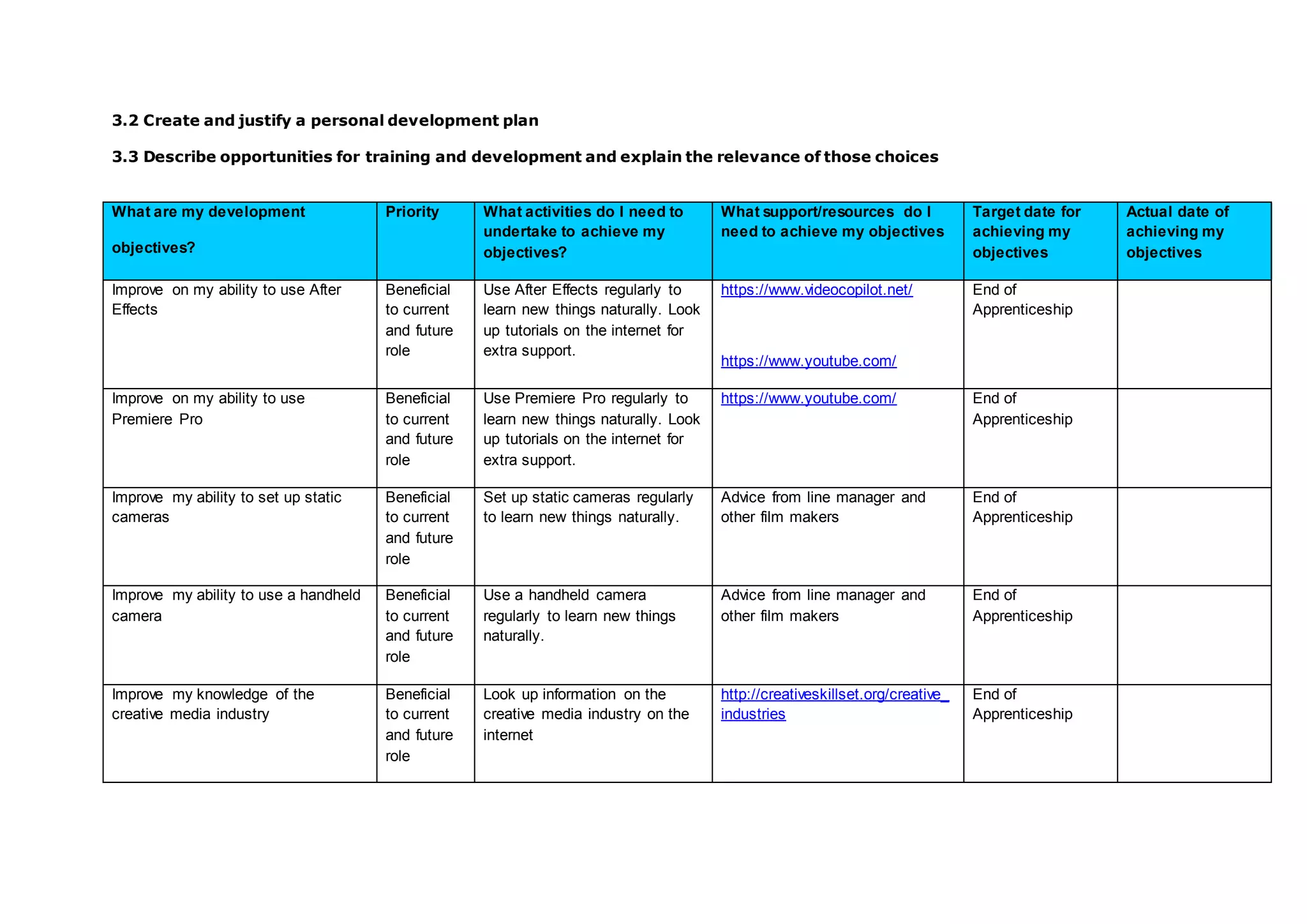 Personal development plan | DOCX